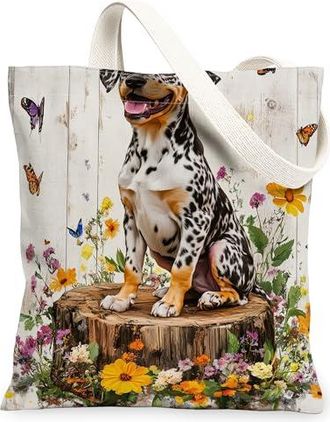 Generic Spring Catahoulas Sac fourre-tout en toile motif l&eacute;opard pour faire du shopping 33 x 38,1 cm, souche en bois floral, sac d&eacute;picerie r&eacute;utilisable pour f