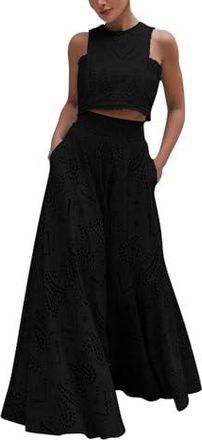 Generic Ensemble de 2 pièces pour femme avec débardeur sans manches et jupe trapèze à taille élastique, ensemble de vêtements de détente, robe longue élégante