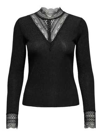 Only Highneck Top Onltilde Glitter L/S col Haut JRS, Noir, S Femmes