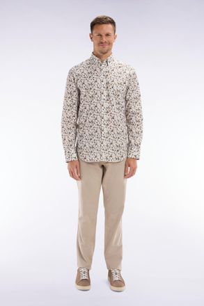 Eden Park Pantalon Chino Sans Pli En Coton Et Lin Stretch Beige Coupe Droite