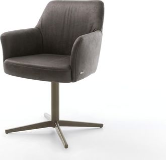 DELIFE Drehstuhl Xana-Flex mit Armlehnen Mikrofaser Anthrazit Vintage Fußkreuz Effektfinish Titan 360° drehbar Taschenfederkern, Esszimmerstühle