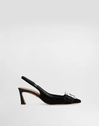 Dolce & Gabbana Slingback Aus Samt Mit Schmuckschnalle - Frau Pumps Und Slingbacks Schwarz 37.5