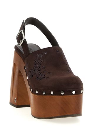 Jimmy Choo London Womens Alida Clog Heel Brown Leather Metal