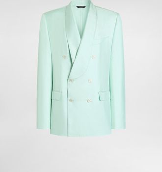 Dolce & Gabbana Jacke Sicilia Light Aus Seidentwill Mit Zweireihiger Knopfleiste - Mann Anz&uuml;ge Und Blazer Azure 52