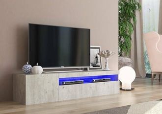 Dmora TV-Schrank Roberto, niedriges Wohnzimmer-Sideboard mit 2 T&uuml;ren, Fernsehst&auml;nder-Basis, 100 % Made in Italy, 150 x 40 x 37 cm, Zement, mit LED-Licht