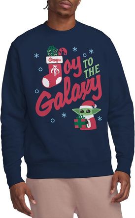 Star Wars Unisex The Mandalorian Grogu Christmas Joy to The Galaxy Unisex Sweatshirt, Navy Sweatshirt, Navy, XL