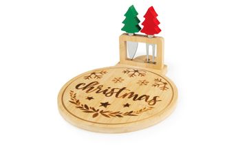 Excelsa Christmas Wood Schneidebrett aus Holz mit K&auml;semessern, Weihnachtsdekoration mit B&auml;umen