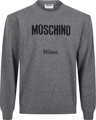 Moschino pull à logo en jacquard - Gris