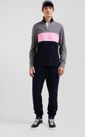 Eden Park Polo Manches Longues En Piqu&eacute; Coton Gris Broderie Matelass&eacute;e Coupe Regular