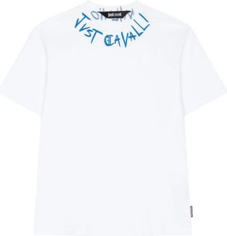 Just Cavalli Homme, Tops, Blanc, Taille: XL T-shirt avec logo