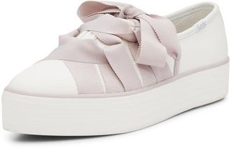 Keds Femme Point Slip on Basket, Ballerines en Cuir Blanc et Rose, 40 EU
