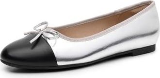 Dream Pairs Ballerines Femme Classiques avec Noeud, Chaussures Plates Confortables à Enfiler, Élégantes et Polyvalentes,Size 40.5,Argent-PU,SDFA2404W