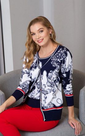 Passioni Cardigan Twinset in Navy, Gr&ouml;&szlig;e S mit abstraktem Print