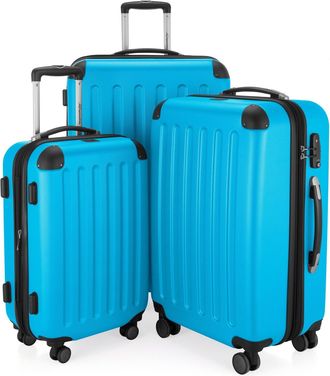HAUPTSTADTKOFFER SPREE - 3er Trolley-Set Rollkoffer Reisekoffer, (S, M und L) Koffer-Set, 4 Doppel-Rollen,, Cyanblau