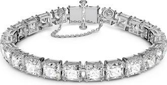 Swarovski Matrix Armband, Weißer und Rhodinierter Damenarmreif mit Strahlenden Swarovski Kristallen