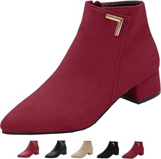 Generic Bottines Chelsea &agrave; talon &eacute;pais pour femme en daim &agrave; bout pointu avec soutien de la vo&ucirc;te plantaire, fermeture &eacute;clair lat&eacute;rale, chaussures de marche &agrave; 