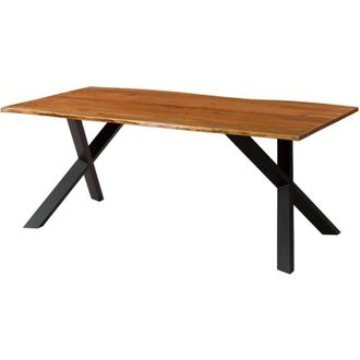 Massivmoebel24 Baumtisch Akazie 220x100x75 natur lackiert / ausgestellte X-Beine anthrazit matt FREEFORM 3