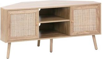 Sweeek Meuble TV dangle en décor Bois et cannage. 2 Portes. 1 étagère. 115cm