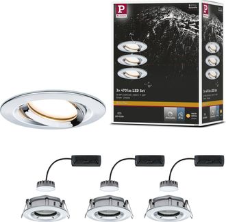 Paulmann 93684 Nova Plus LED Einbauleuchte 3er Set rund schwenkbar 3x6W IP65 dimmbar Einbaustrahler Chrom Spot Aluminium Einbaulampe 2700K