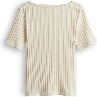 OPUS Kurzarmshirt Weiches Rippshirt aus Baumwoll Mix Slim Fit