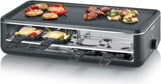 Severin Appareil à raclette pour 8 personnes, Plaque de cuisson avec surface de cuisson rainurée 48 x 24 cm antiadhésive, Gril raclette 1 300 W, Noir, RG 2365