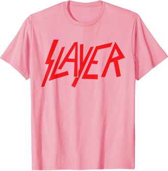 Slayer Classic Red Logo On Prink T-Shirt