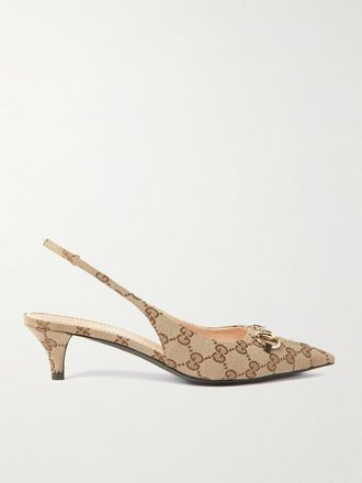 Gucci Erin Slingback-pumps Aus Canvas Mit Jacquard-muster Und Horsebit-detail - Neutral