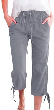 Generic Pantalon d&eacute;t&eacute; 7/8 pour femme - L&eacute;ger - Avec cordon de serrage et poches - Pantalon en coton et lin - Pantalon &eacute;l&eacute;gant et a&eacute;r&eacute; - D&eacute;contract&eacute; - Conforta