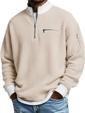 Generic Sweat-shirt pour homme sans capuche - Demi-fermeture &eacute;clair - D&eacute;contract&eacute; - Couleur unie - Printemps - Automne - Manches longues - Col montant - Pull 