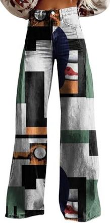 Generic Jean &eacute;vas&eacute; pour femme avec poches - Imprim&eacute; floral vintage - Taille haute - Pantalon ample - Imprim&eacute;, 33, 4XL