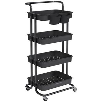 Songmics Chariot de Rangement, 4 Niveaux, Desserte sur roulettes, Étagère, Poignée, 2 Pots, 2 Freins, Paniers en Plastique, Montage Facile, Chambre, Cuisine, N