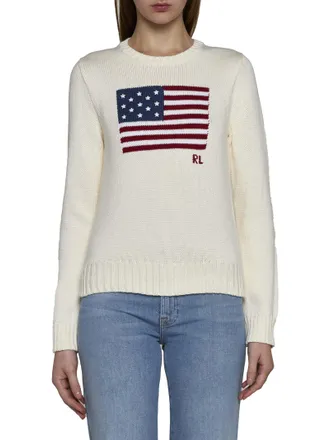 Polo Ralph Lauren Womens Cotton Sweater With Flag - Ivory