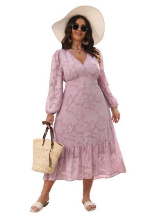 Cupshe Strandkleid Plus Size Blasen&auml;rmel Kleid Dreidimensionaler Rundumdruck