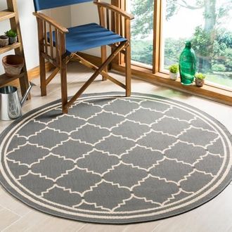 Safavieh Geometrisch Teppich für Wohnzimmer, Esszimmer, Schlafzimmer - Courtyard Collection, Kurzer Flor, Grau und Beige, 160 X 160 cm