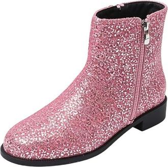Generic Bottines Paillettes pour Femme Chaussures Scintillantes Sequins &agrave; Talon Plat Bottes Courtes avec Fermeture &Eacute;clair Tendances L&eacute;g&egrave;res Boots Chaussures D