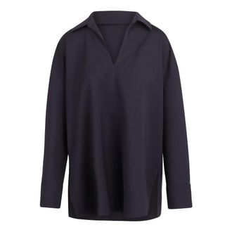 Max Mara Woll-Canvas-Bluse mit V-Ausschnitt - - Blouses & Shirts - Damen - Blau - L