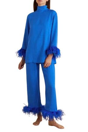 Sleeper Royal Blue Feather Top and Trouser Set Size XS
