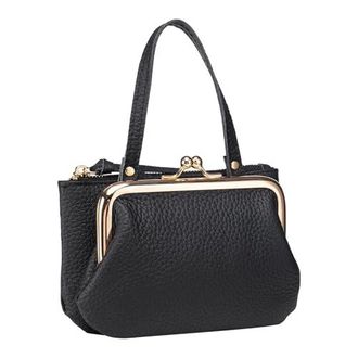 Generic Sac &agrave; main &agrave; langer en cuir synth&eacute;tique double couche avec serrure &agrave; baiser pour femme, Noir, 155.00x100.00x35.00mm, Mode