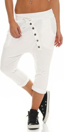 Malito more than fashion Malito Court Boyfriend Pantalon avec Bouton Bar 8015 Femme Taille Unique (Blanc)