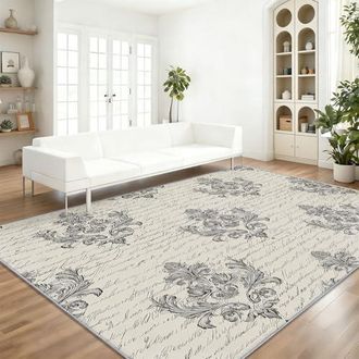 Generic Tapis 160 x 230 cm Polices R&eacute;tro Et Anciennes Doux Moelleux Robuste Facile &agrave; Nettoyer Moderne pour Chambre Couloir, Gris