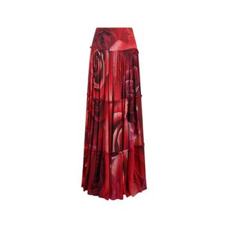 Roberto Cavalli Plissierter Rock mit Gartenrosenmuster - - Skirts - Damen - Rot - S