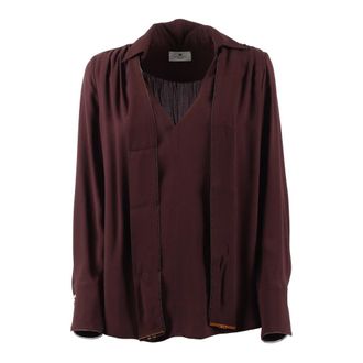 Elisabetta Franchi Femme, Blouses et Chemises, Brun, Taille: 42 FR Blouse en Georgette de Viscose avec Ceinture
