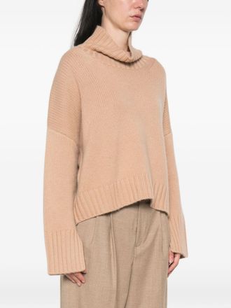 Soft Goat Cashmere Roll Neck Sweater - Camel