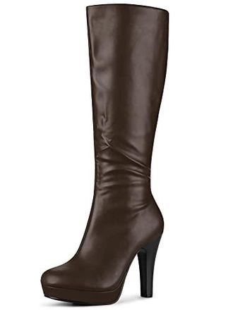 Allegra K Bottes hautes &agrave; talon &eacute;pais et bout rond pour femme, caf&eacute;, 39 EU