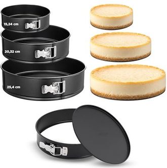 Nutrichef NutriChef 3-teiliges Springform-Set mit Antihaftbeschichtung, Premium-K&auml;sekuchenformen aus Karbonstahl mit Edelstahlverschluss, Gr&ouml;&szlig;en 15,2 cm, 20,3 c