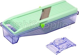 Benriner Gemüsehobel mit Auffangschale und 4 Klingen, japanischer Edelstahl, BPA-frei