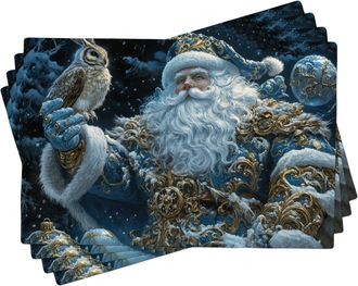 Generic 4er Set Tischsets Weihnachtsmann Winter Wunderland Weihnachtsdeko Blau für Weihnachtstisch Weihnachten Tischsets abwaschbar für den Innenbereich u
