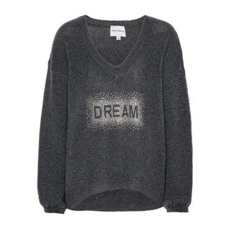Americandreams Silja V-Ausschnitt Kristall Pullover - - Knitwear - Damen - Grau - M