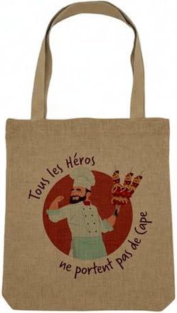 Fabulous Sac Shopping Tote Bag Aspect Lin - Les Vrais H&eacute;ros - Kebabiste Chef Restaurateur M&eacute;tier Sac de Courses Toile Epaisse 360g Beige Naturel Cabas Port&eacute; Ep