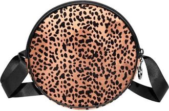 Generic Sac &agrave; bandouli&egrave;re rond pour femme, motif pois l&eacute;opard, petit sac &agrave; bandouli&egrave;re avec fermeture &eacute;clair, bretelles r&eacute;glables, sac &agrave; main rond d&eacute;contract&eacute;